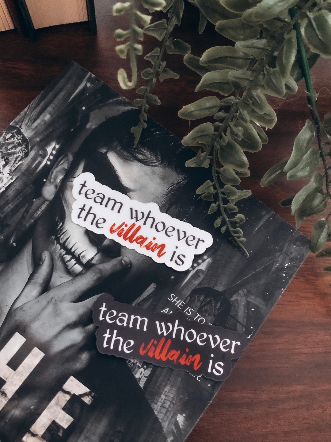 Team Whoever the Villain is Sticker, White/black | Bookish Merch ...