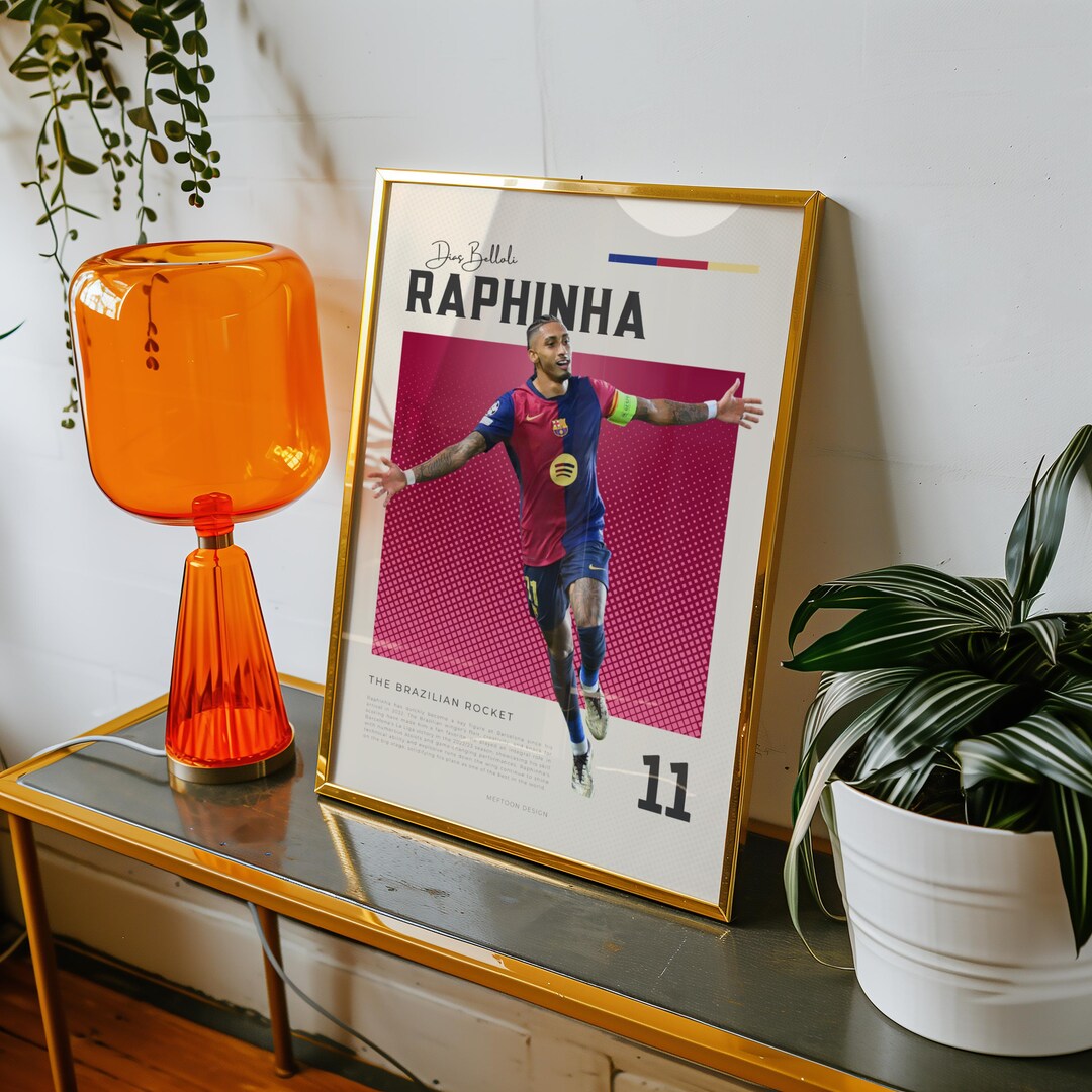 Retro Vibes Poster of Raphinha Barcelona Legend A3 & A4 Sizes Black ...