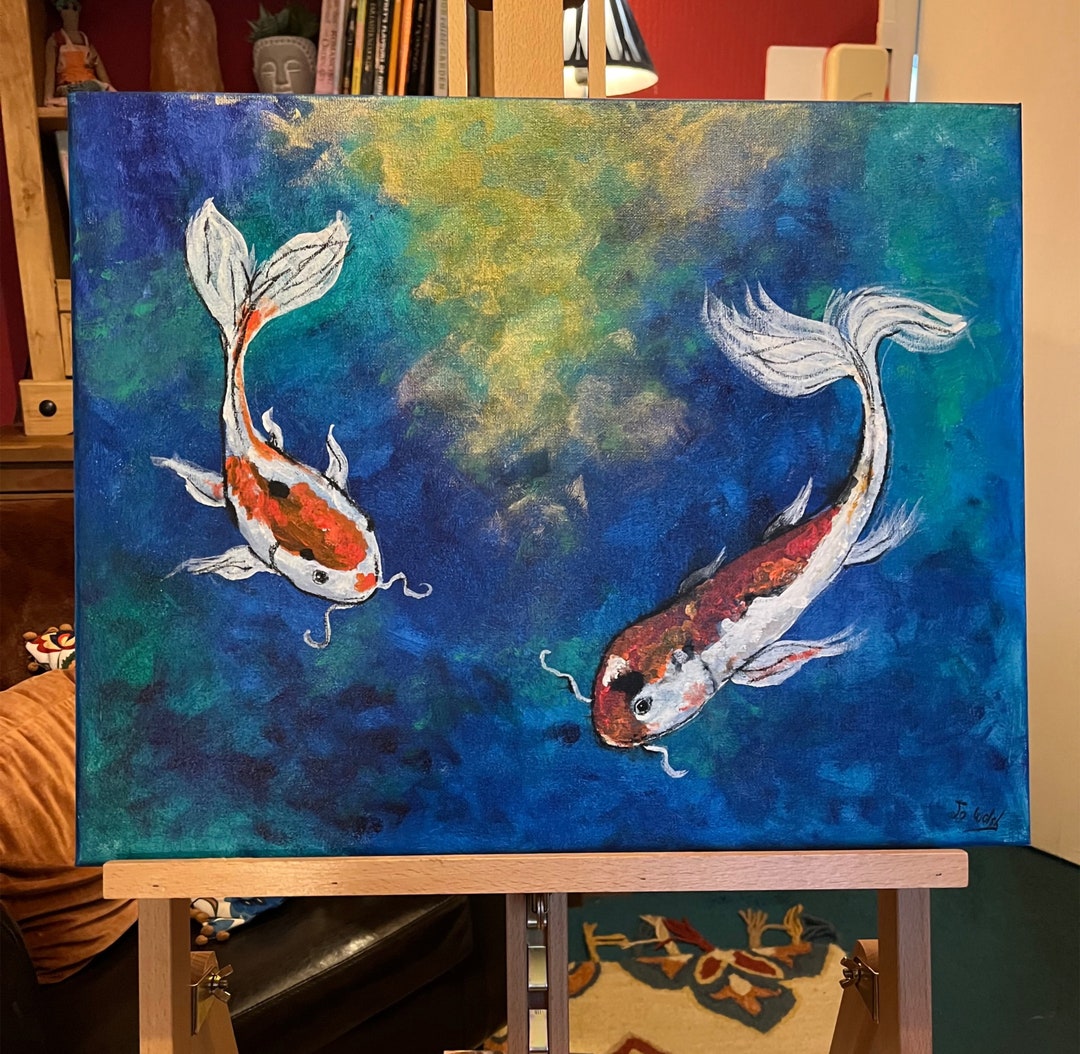 Original Art Koi Fish Acrylic Painting on Canvas Size - Etsy