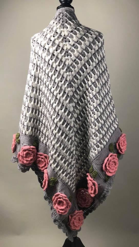 Hand Crocheted Shawl, Floral Shawl, Rose Shawl, Rose Apparel, Floral ...