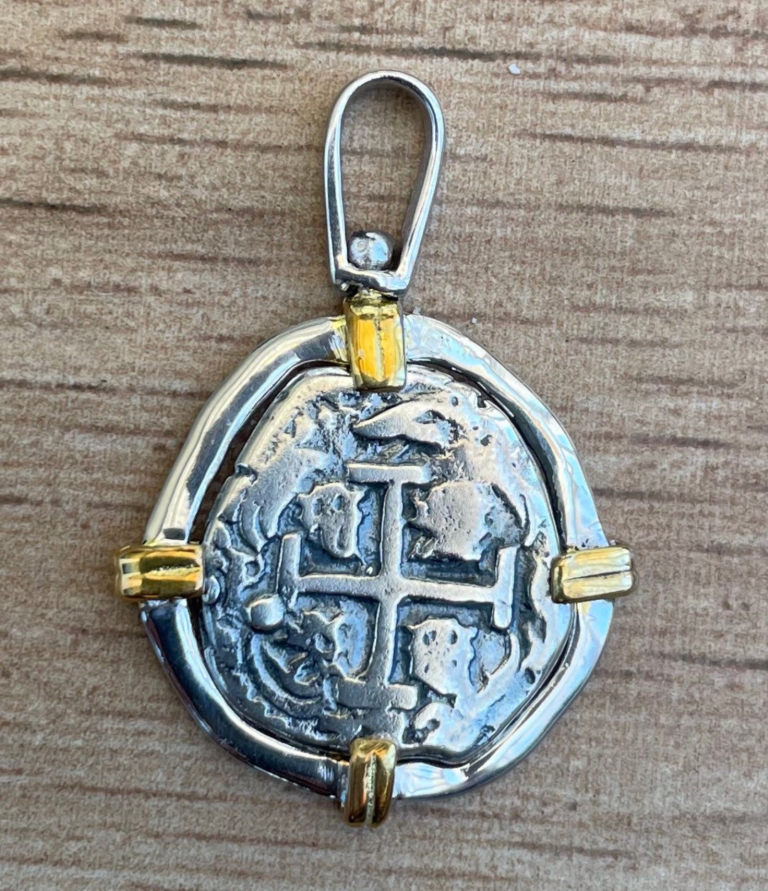 ATOCHA Silver Coin , Set in Silver and 18kt Gilded Gold Setting - Etsy