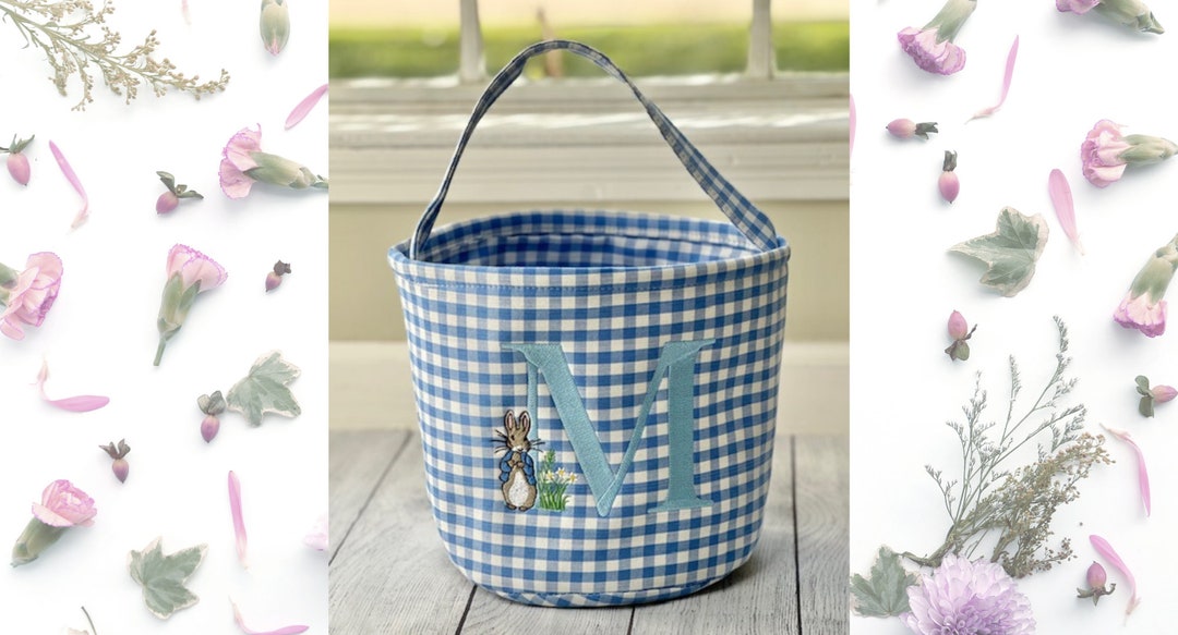 Personalized Easter Bags | Gingham Easter Custom Egg Hunting Basket ...