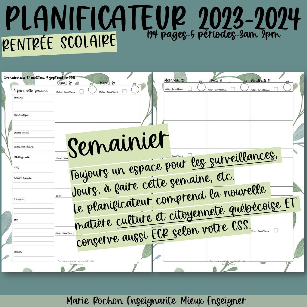 Planificateur 2023-2024 pour enseignants du primaire - Etsy Canada