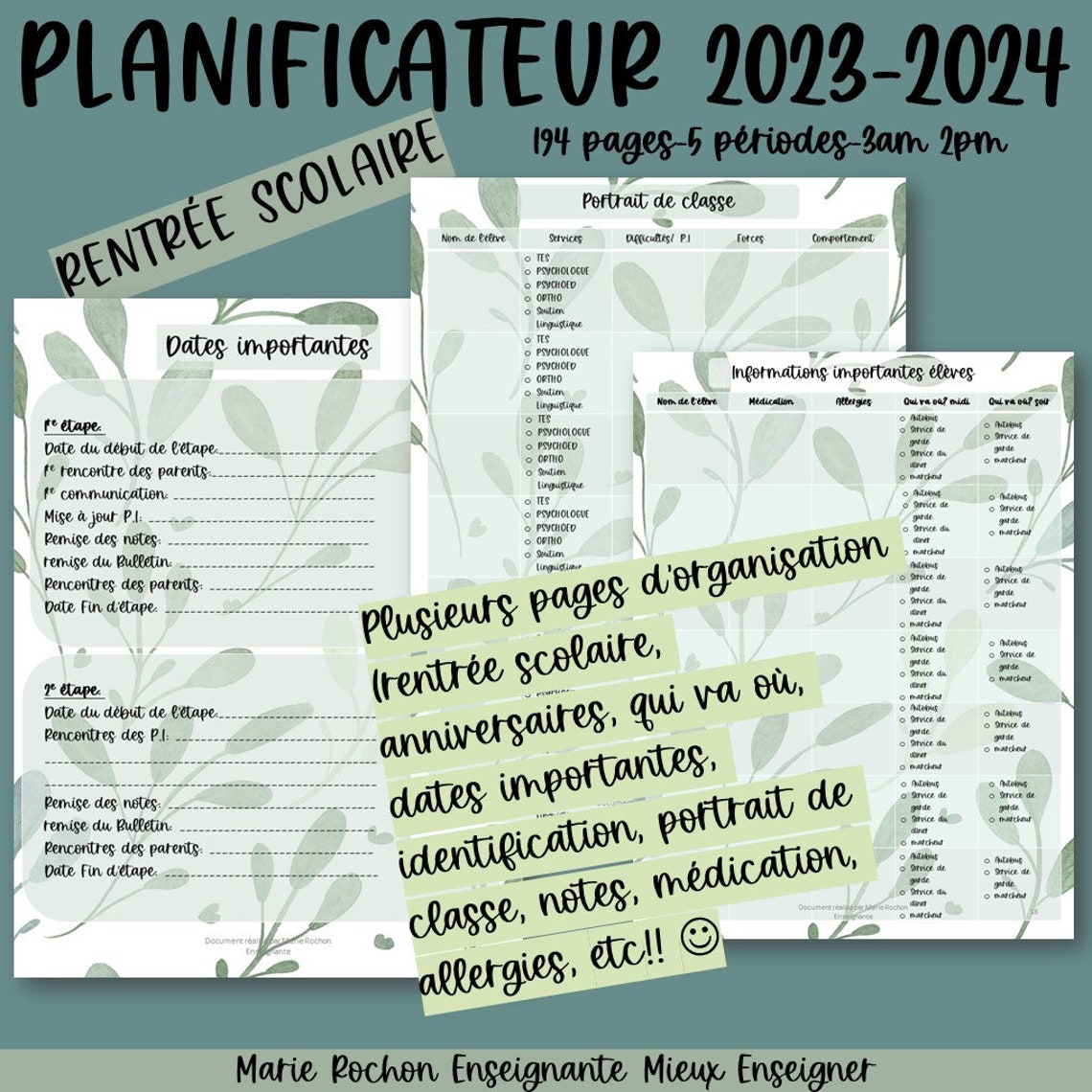 Planificateur 2023-2024 pour enseignants du primaire - Etsy Canada