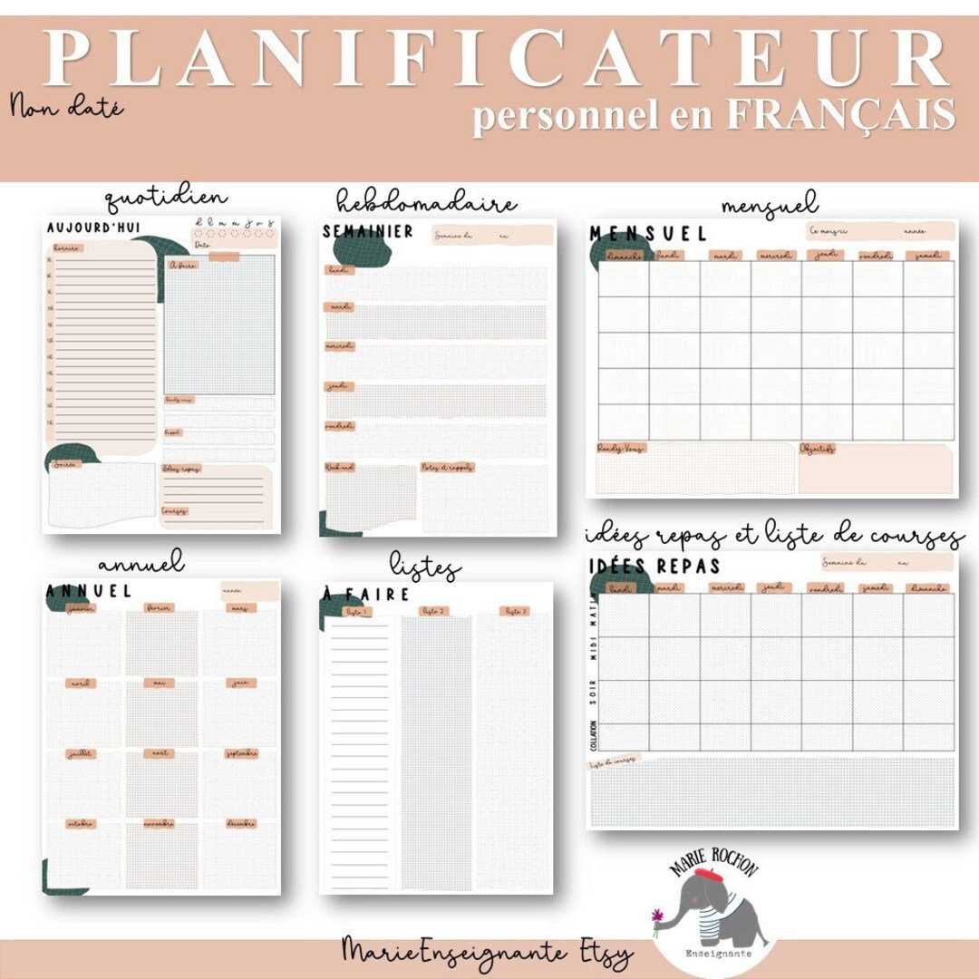 Planner in French, Digital Planner, Weekly Monthly Annual Daily Planner ...