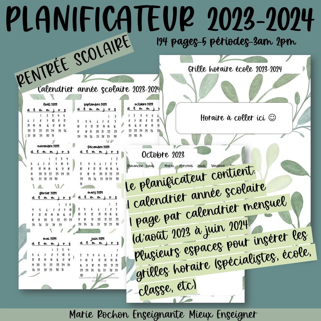 Planificateur 2023-2024 pour enseignants du primaire - Etsy Canada