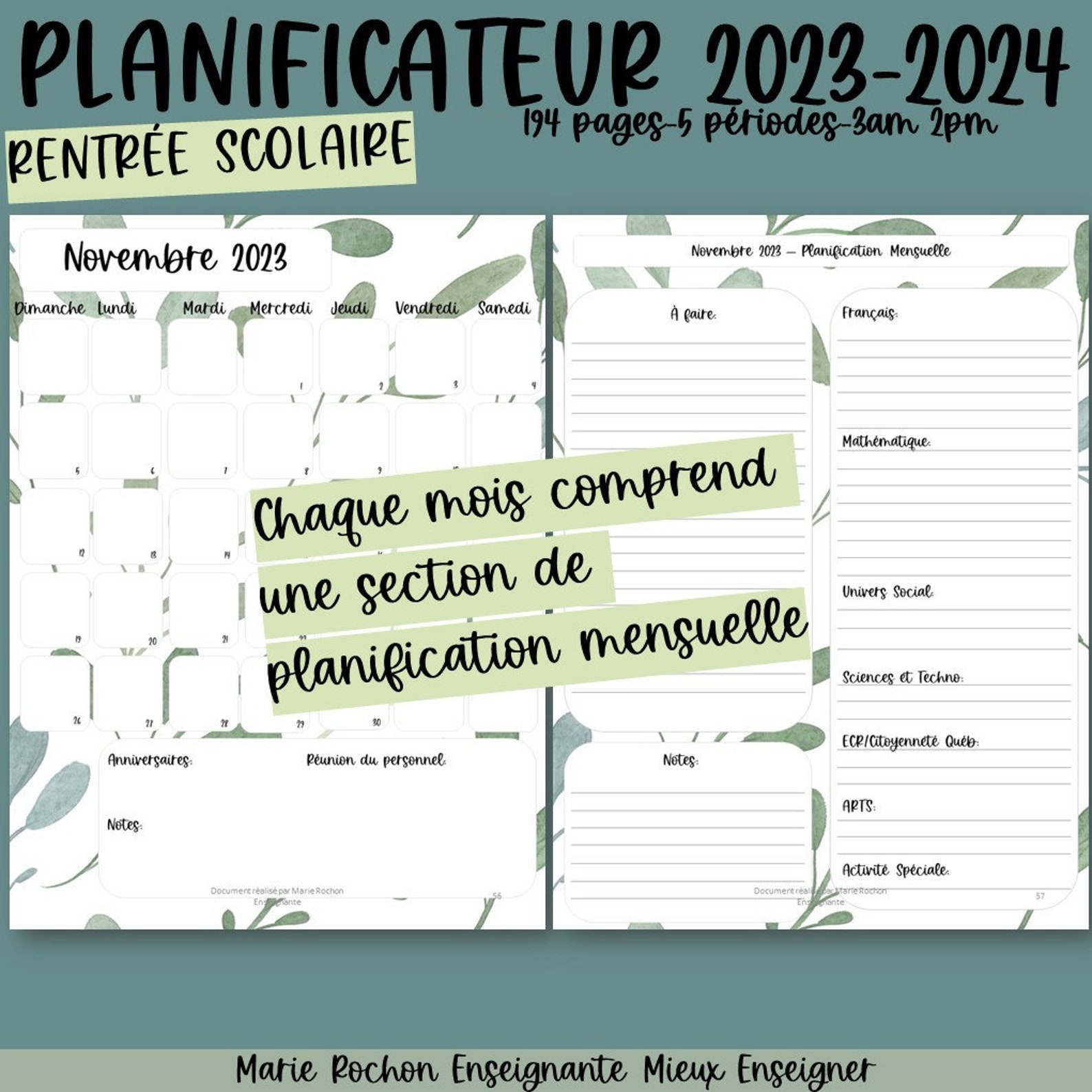 Planificateur 2023-2024 pour enseignants du primaire - Etsy Canada