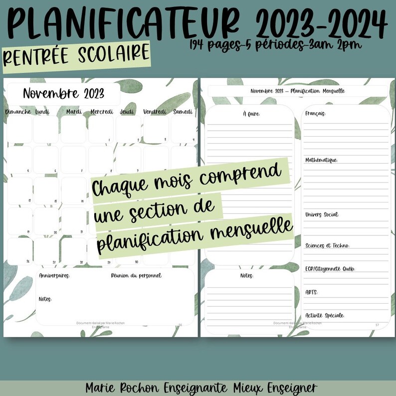 Planificateur 2023-2024 pour enseignants du primaire - Etsy Canada