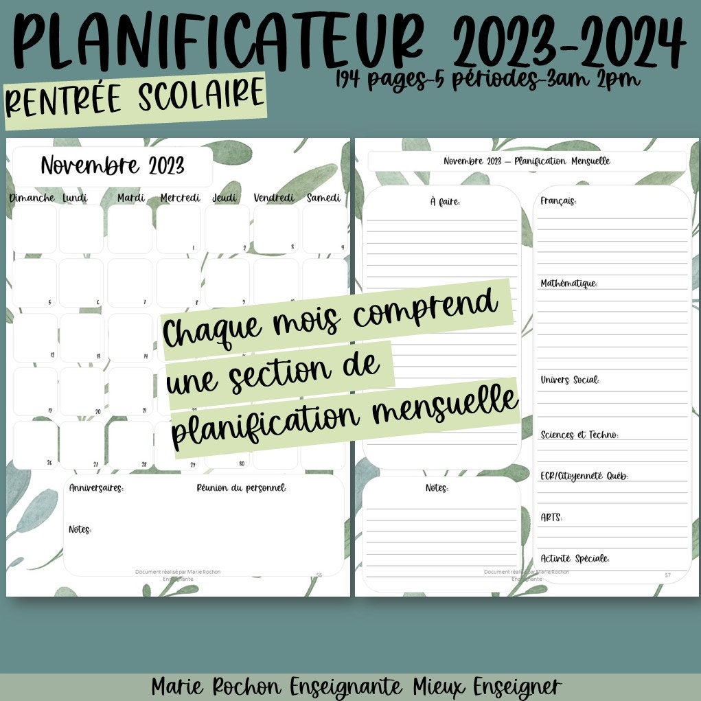 Planificateur 2023-2024 pour enseignants du primaire - Etsy Canada