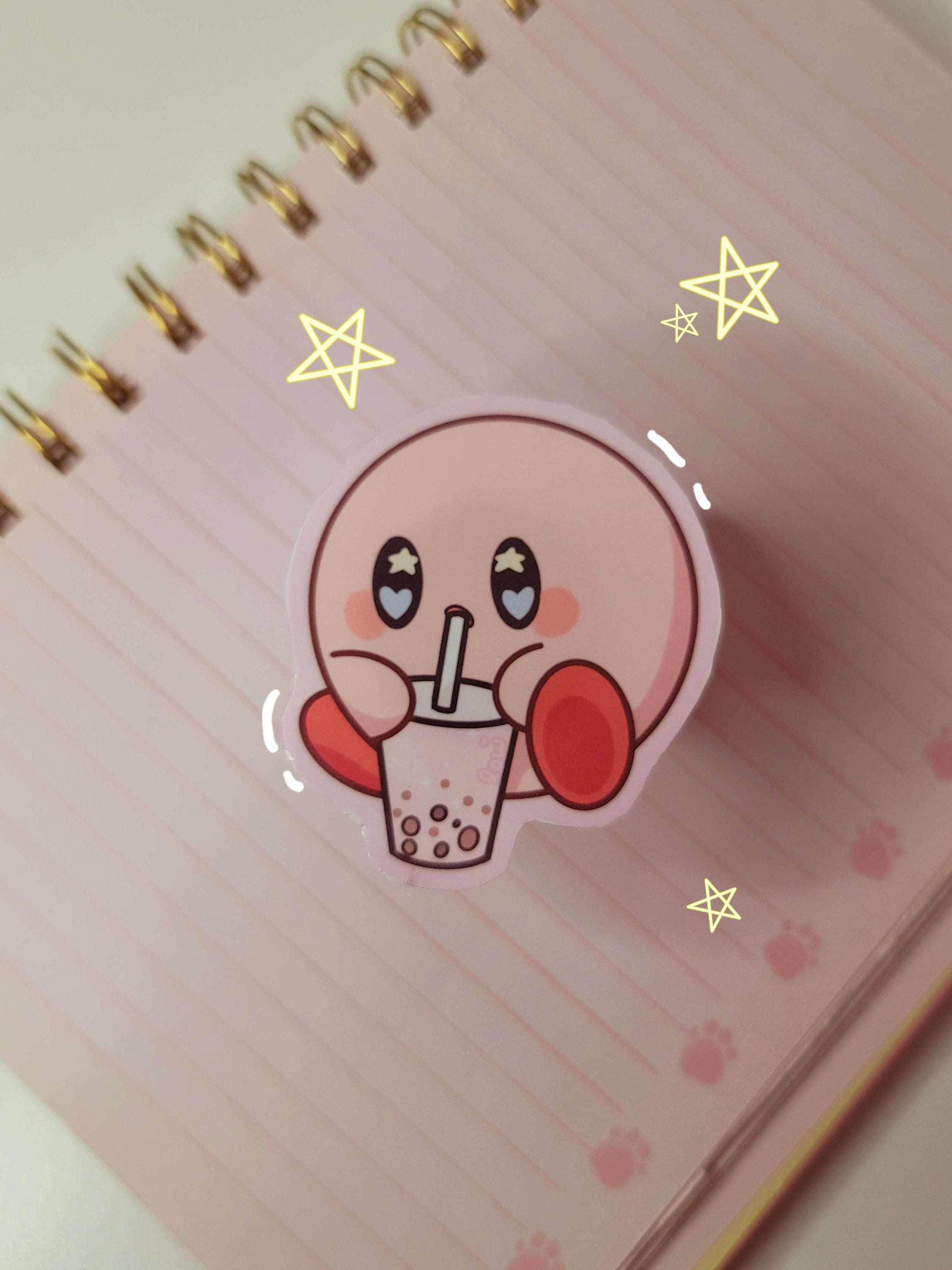 Kirby Sticker Set: Pink Character & Boba - Water Resistant - Etsy