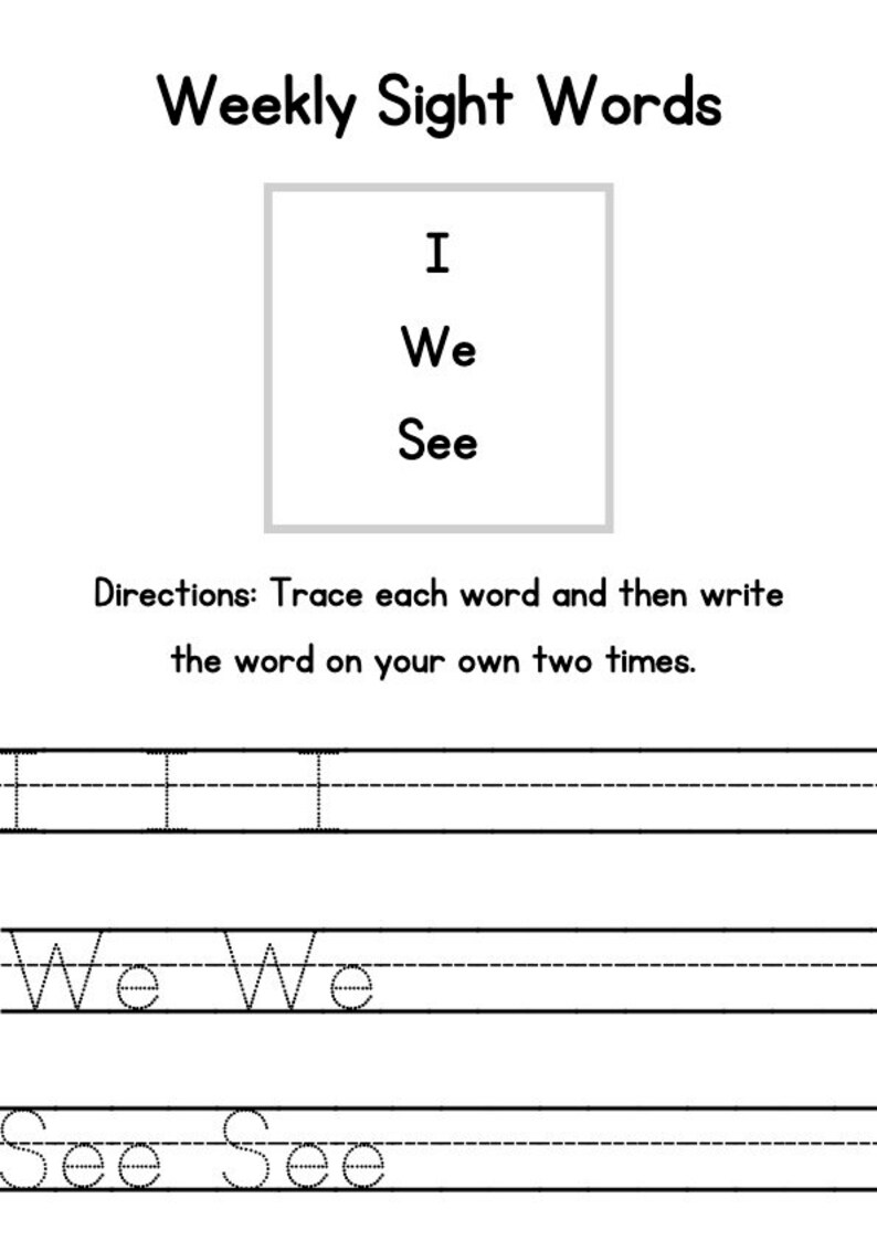 Preschool and Kindergarten Sight Words (I, See, We) - Etsy