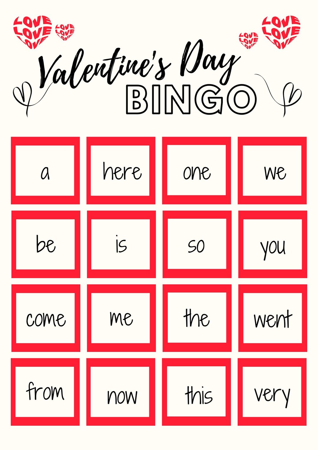 Valentine's Day Bingo With Sight Words - Etsy