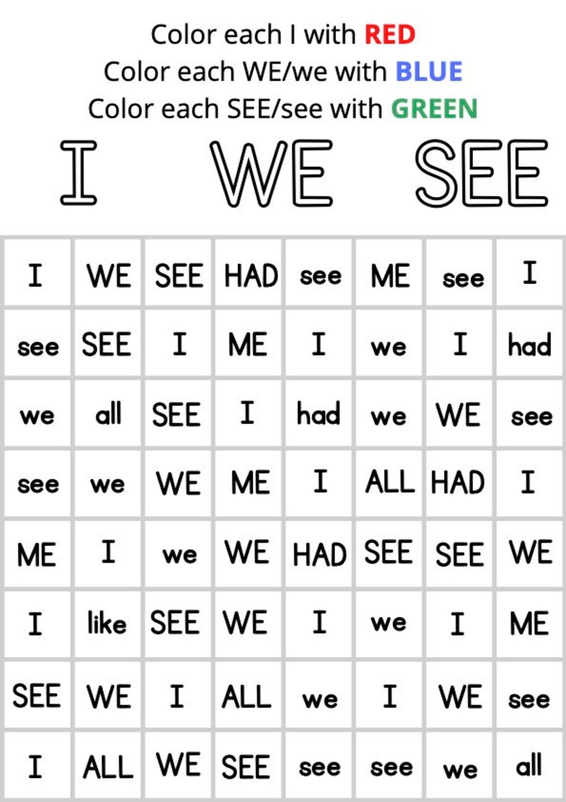Preschool and Kindergarten Sight Words (I, See, We) - Etsy