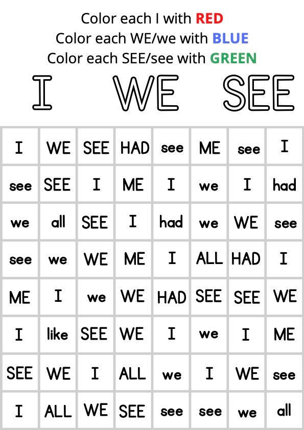 Preschool and Kindergarten Sight Words (I, See, We) - Etsy