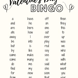 Valentine's Day Bingo With Sight Words - Etsy