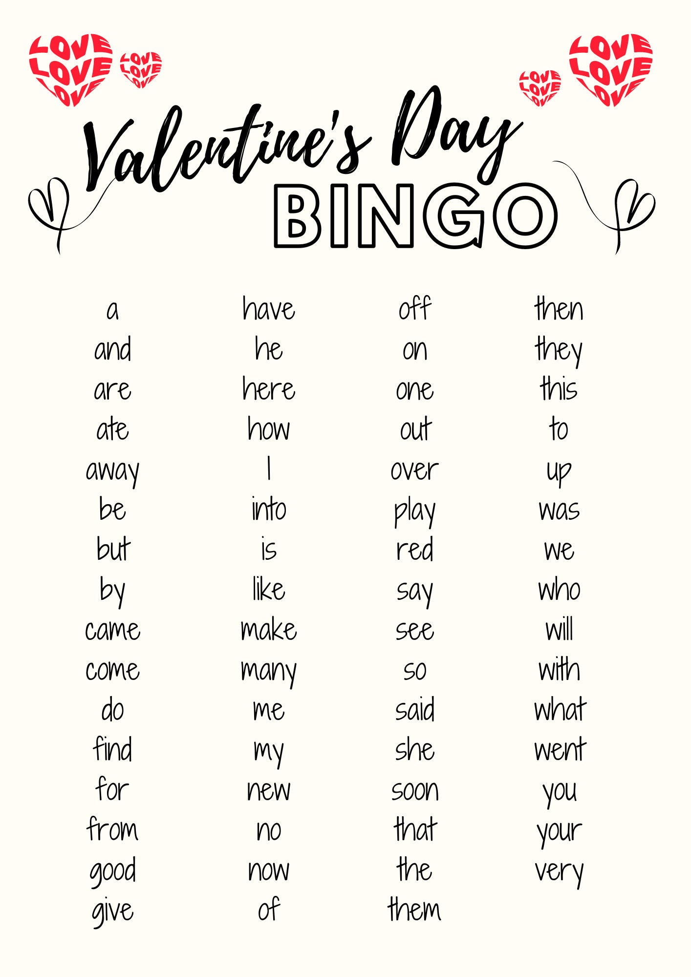Valentine's Day Bingo With Sight Words - Etsy
