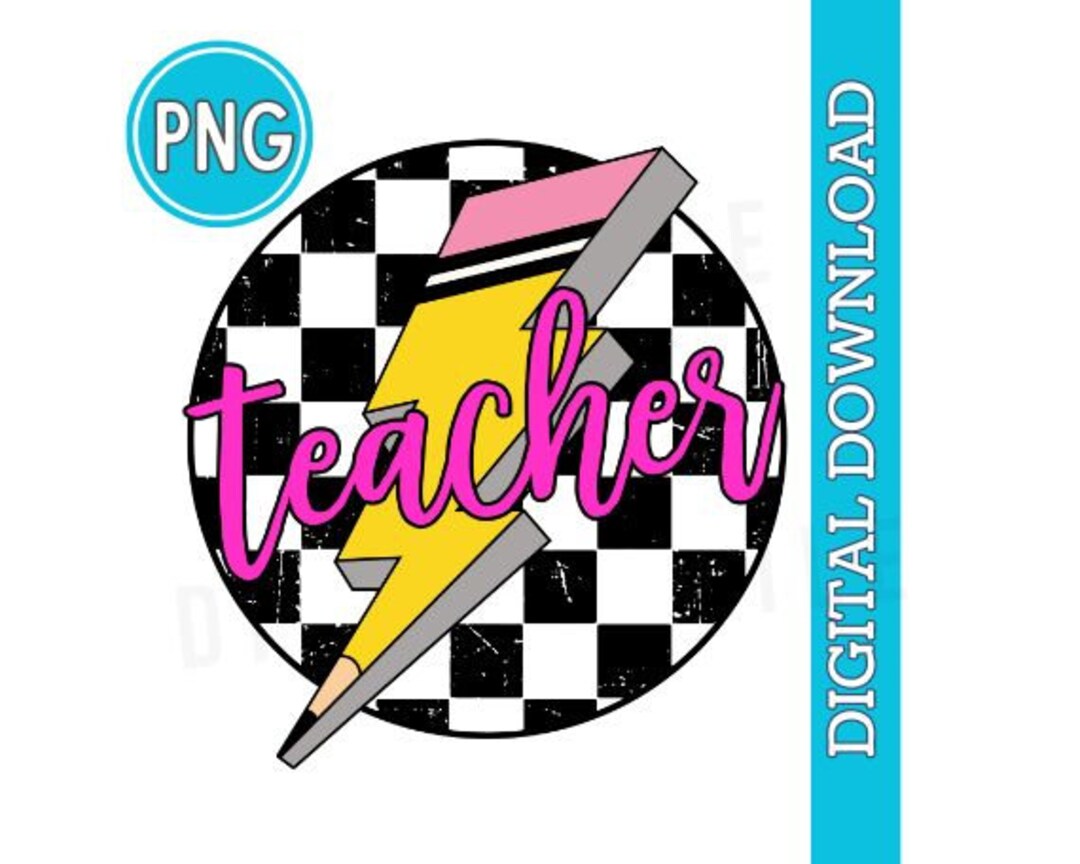 Teacher Checkered With Pencil Bolt Png, Teacher Png, Teacher Checkered ...