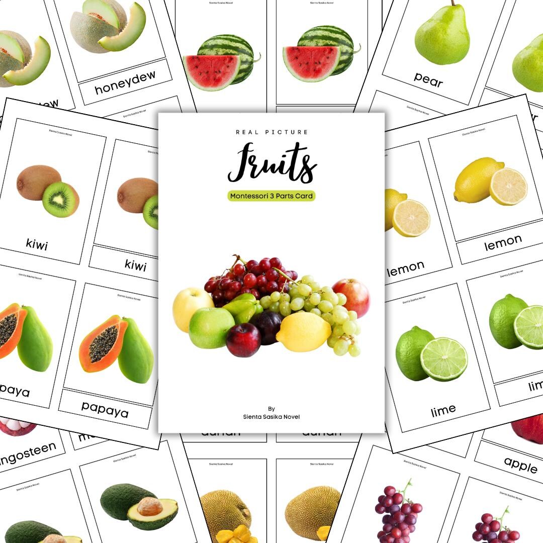 MONTESSORI 3 PARTS CARD: Real Picture Fruits, Flash Cards, Montessori ...