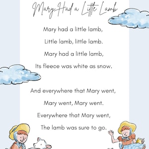 NURSERY RHYMES: Mary Had a Little Lamb, Activity Worksheet, Nursery ...