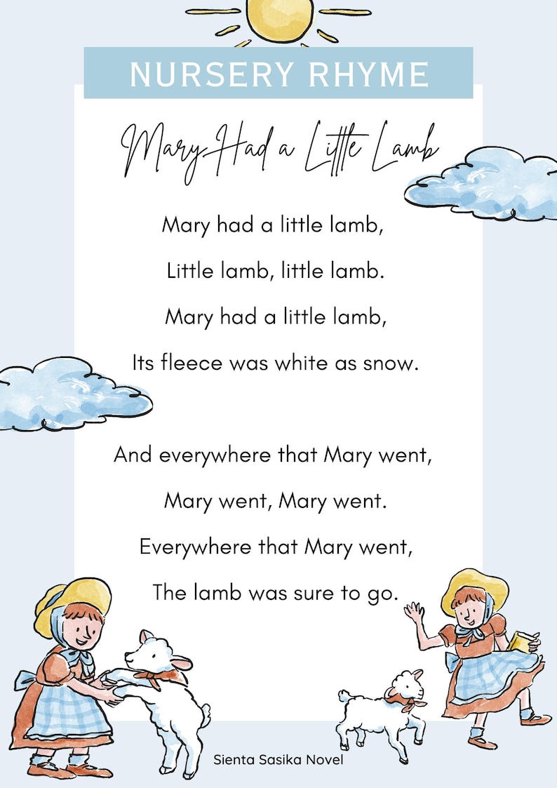 NURSERY RHYMES: Mary Had a Little Lamb, Activity Worksheet, Nursery ...