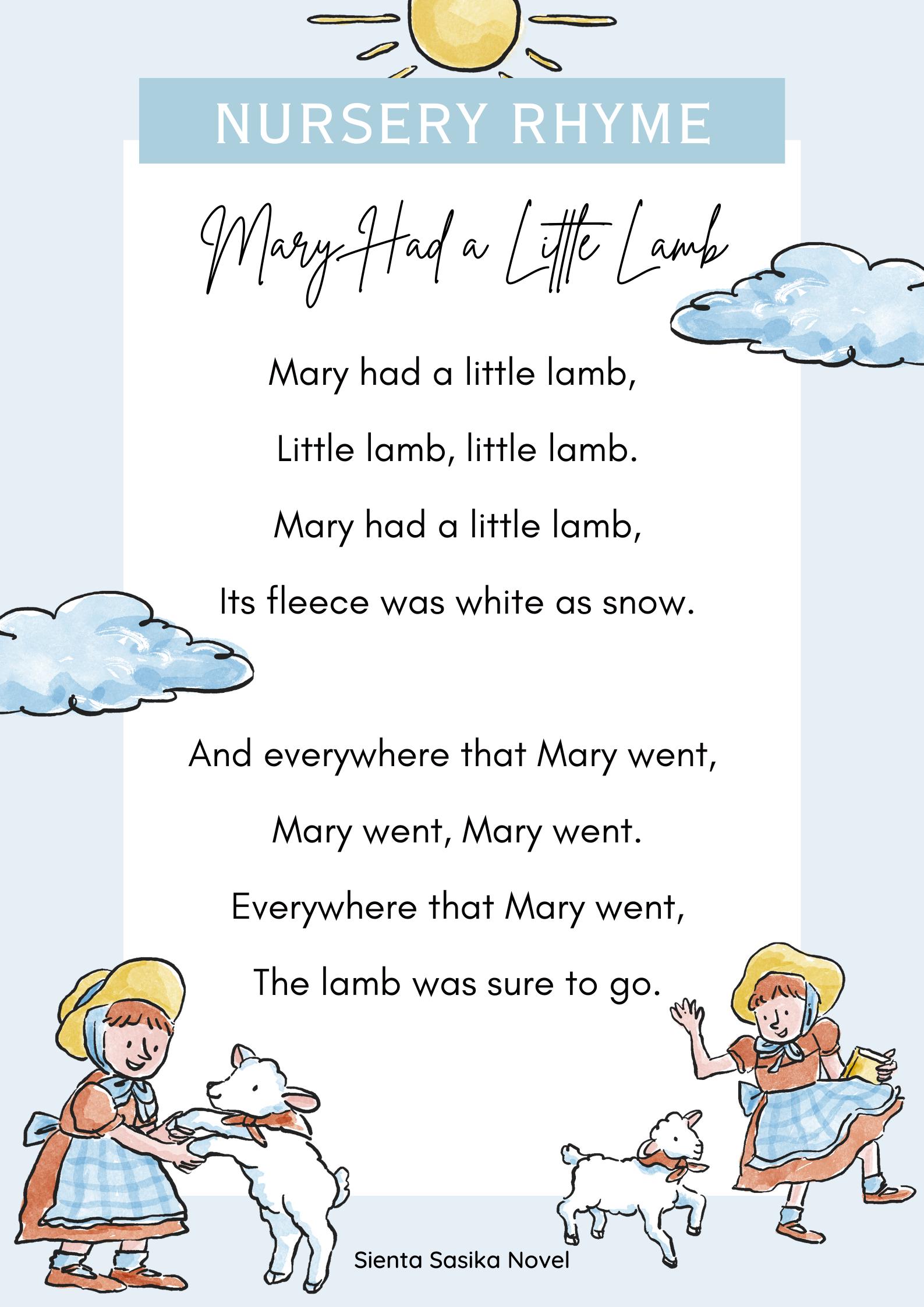 NURSERY RHYMES: Mary Had a Little Lamb, Activity Worksheet, Nursery ...