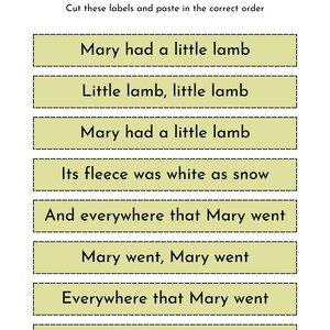 NURSERY RHYMES: Mary Had a Little Lamb, Activity Worksheet, Nursery ...