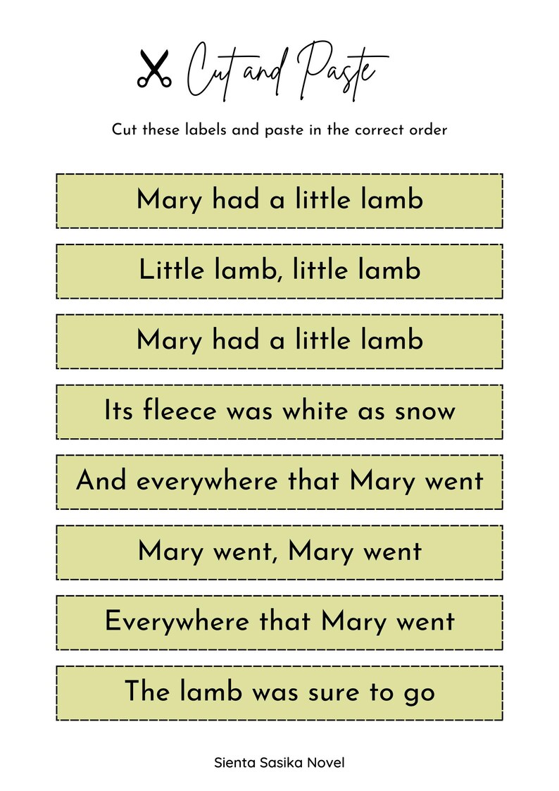 NURSERY RHYMES: Mary Had a Little Lamb, Activity Worksheet, Nursery ...