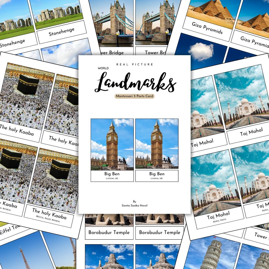World Landmarks Montessori 3-part Cards (digital Download) - Etsy