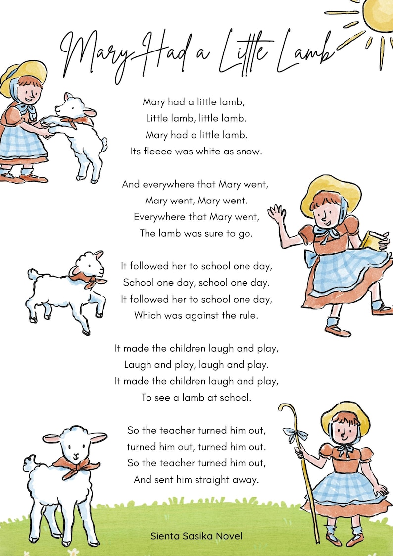 NURSERY RHYMES: Mary Had a Little Lamb, Activity Worksheet, Nursery ...