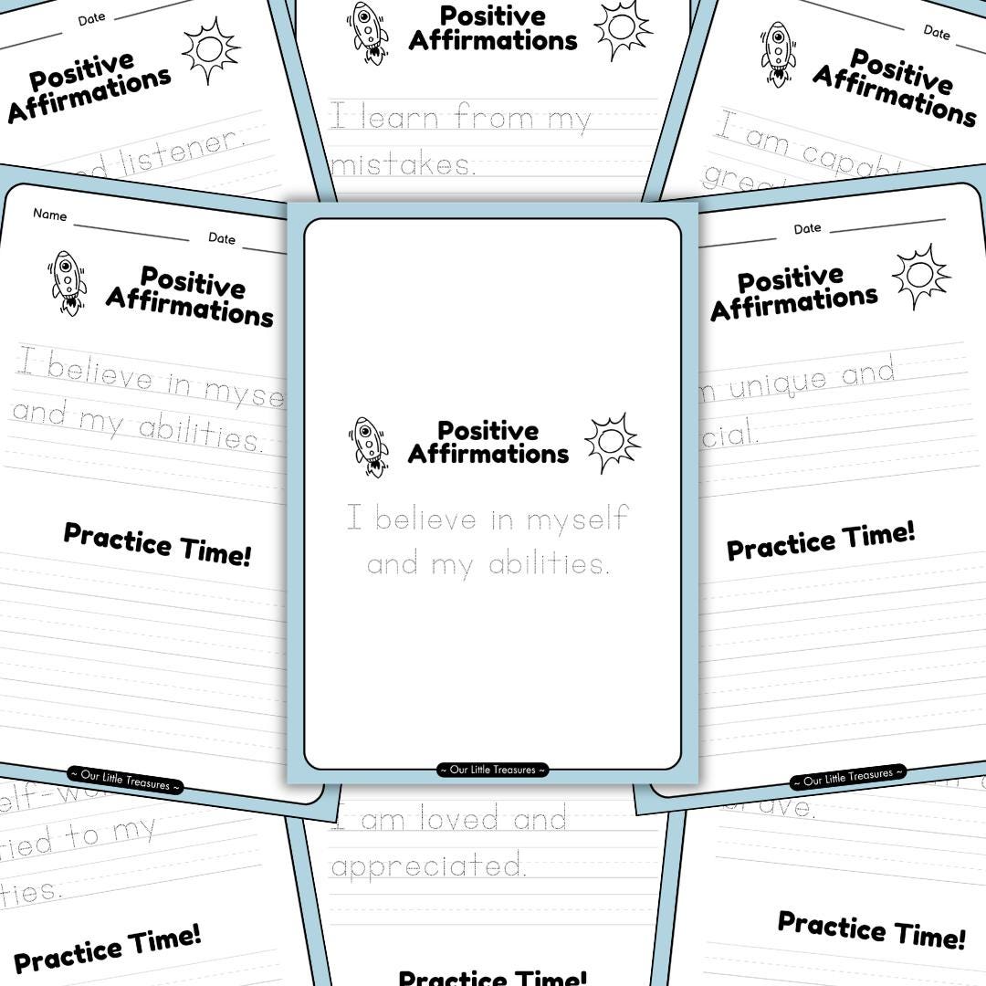 100 Positive Affirmations Worksheet for Kids - Etsy