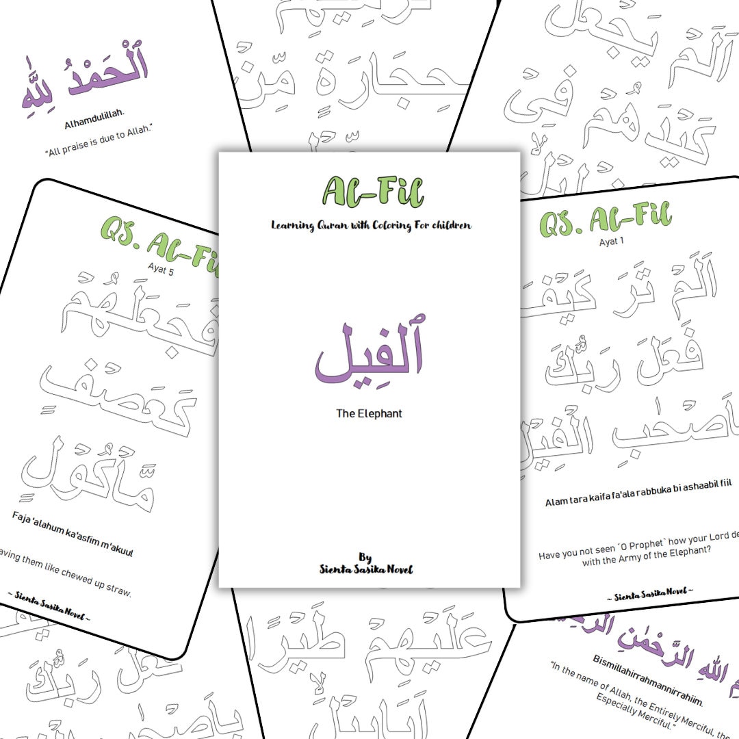 LEARNING QURAN #02 for Kids With Coloring 5 Surah Ad-duha, Al-fil, Al ...