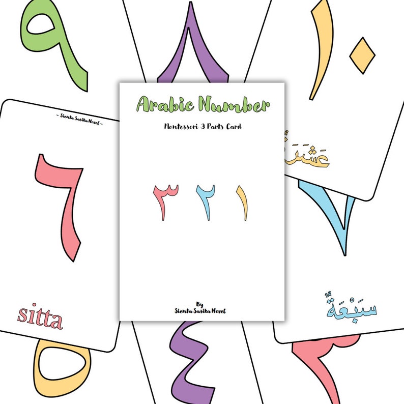 33 ARABIC NUMBERS Montessori 3 Parts Card Flash Cards | Arabic ...