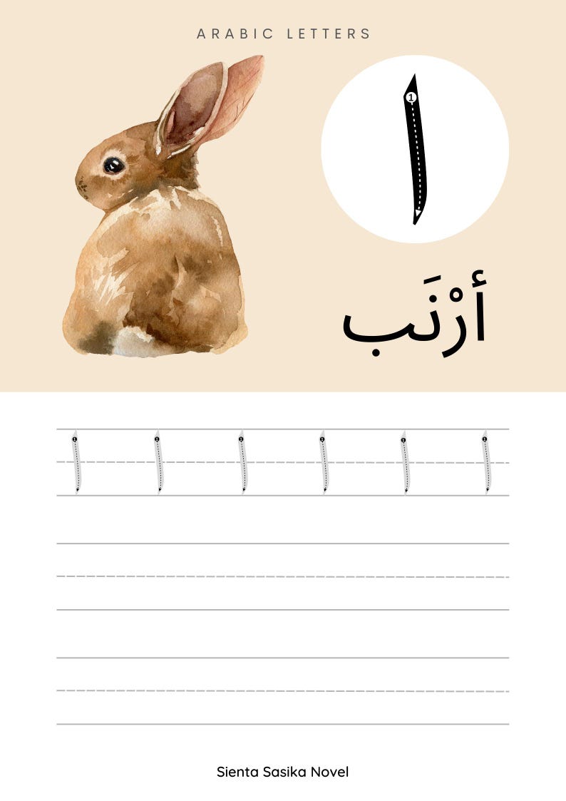 ANIMALS ARABIC LETTERS Tracing and Writing, Arabic Alphabet, Letter ...