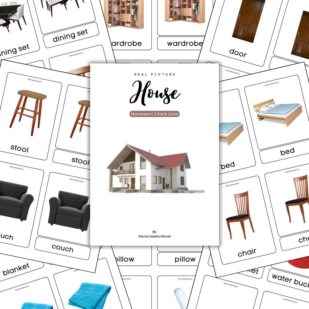MONTESSORI 3 Parts Card: Real Picture House Flash Cards Home Learning ...