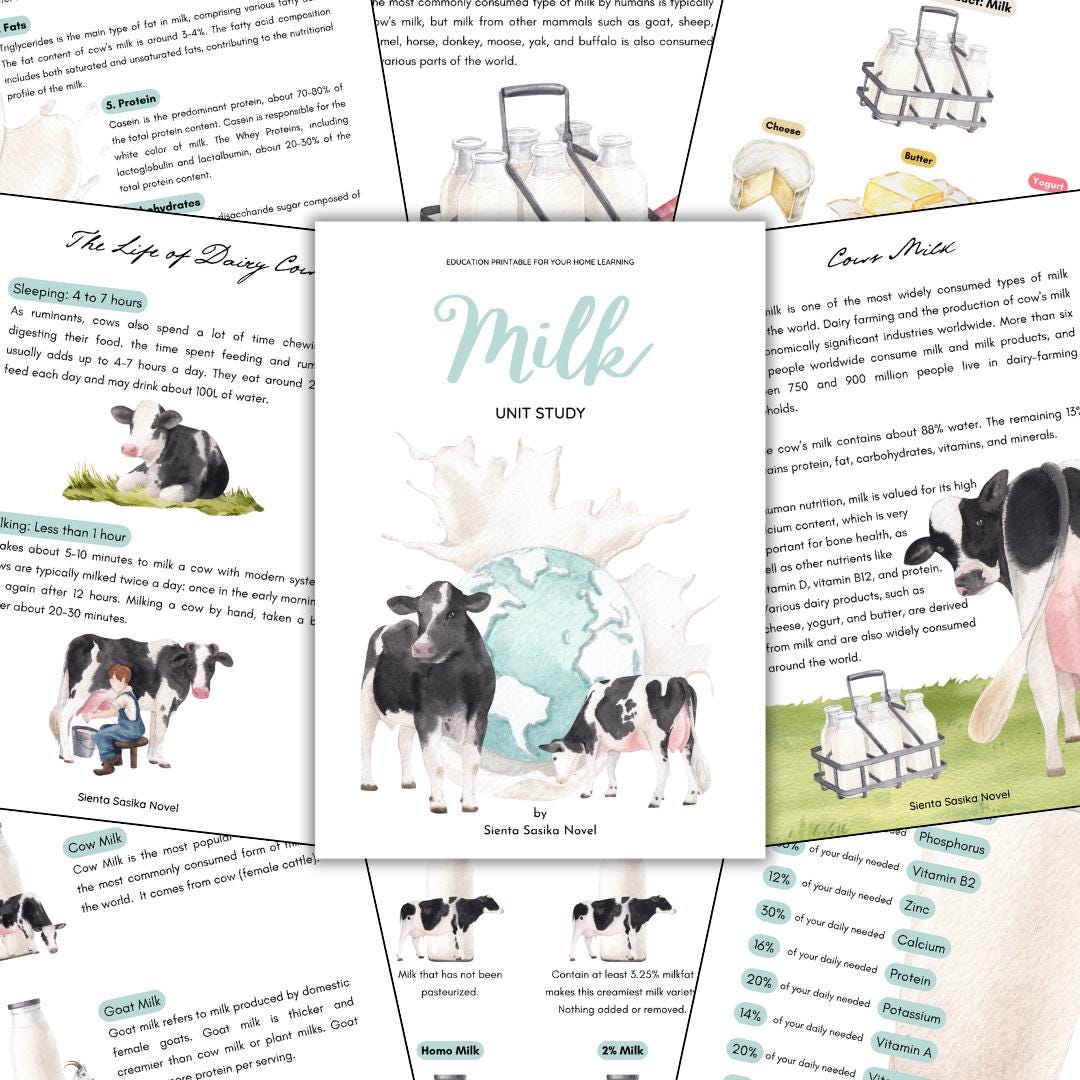 Milk Unit Study: Homeschool Science Printable (instant Download) - Etsy