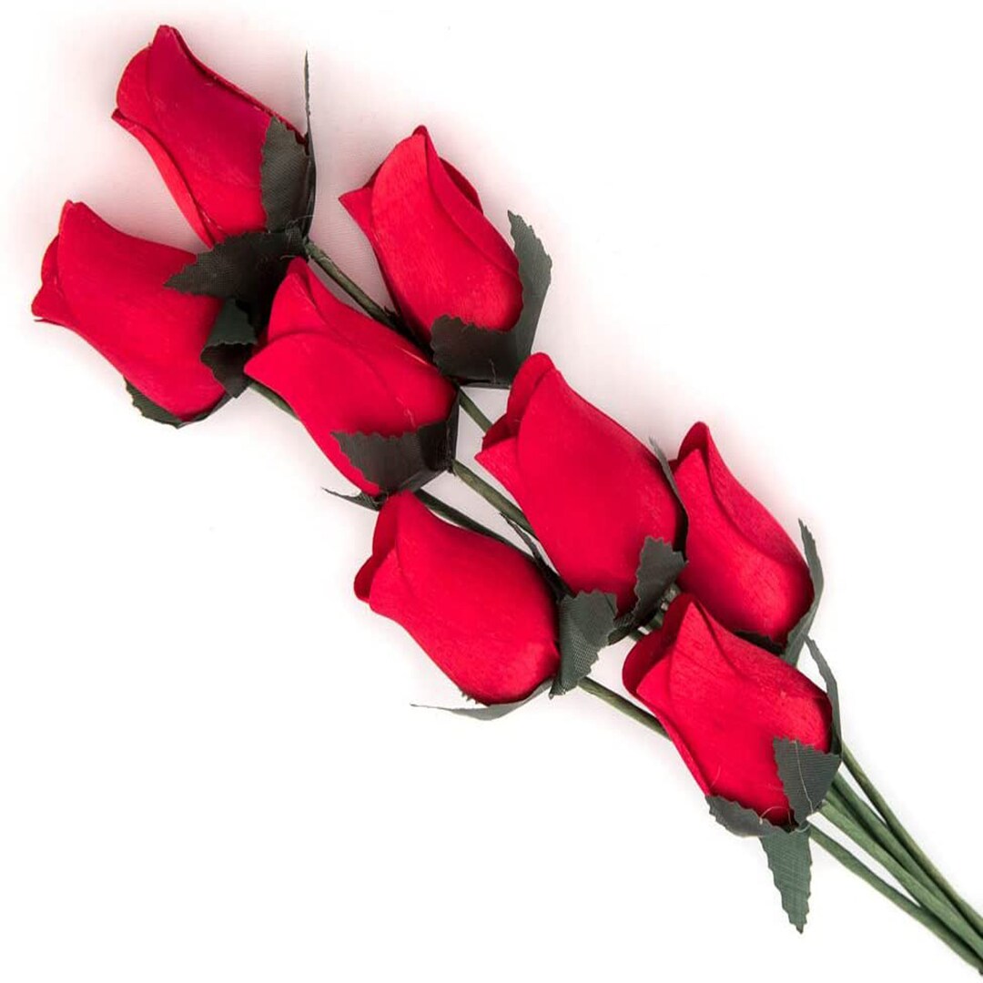 100 X Red Roses Wooden Single Stem Wooden Rose Buds Bright or - Etsy