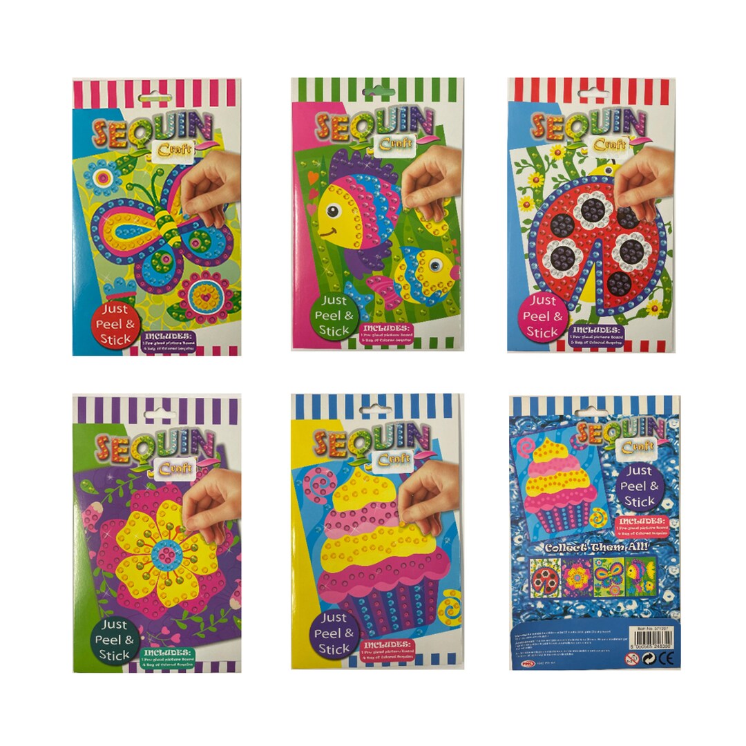 Kids Sequin Craft Peel and Stick Art in 5 Bright Designs. Fun Craft Kit ...
