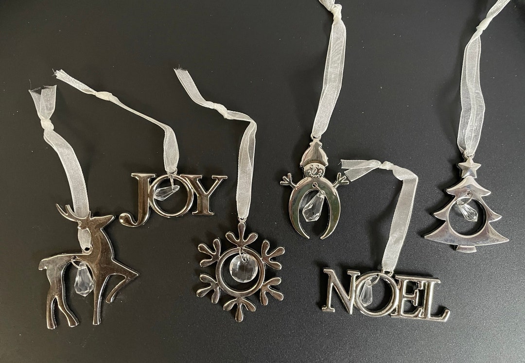 Silver Metal Jewel Christmas Decorations in 6 Designs - Add to a Wreath ...