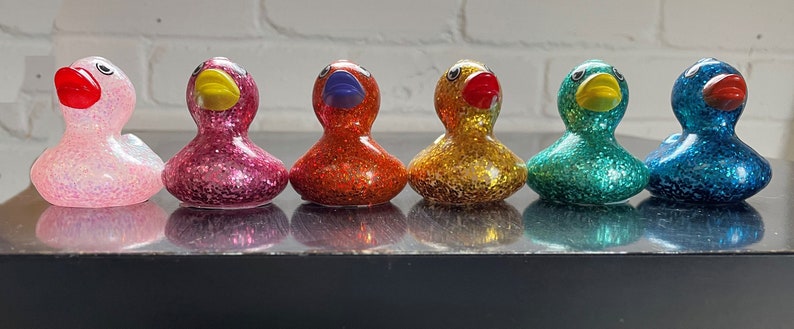 6 Mini Glitter Ducks Fun Gift, Wedding Favour, Duck Race Etc. Bright ...