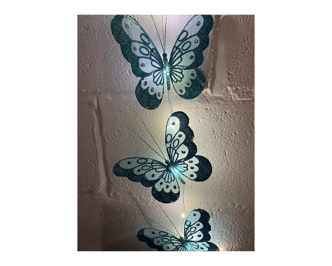 Butterfly String Light LED 1.25m Battery Powered. 5 X 18cm Glitter ...