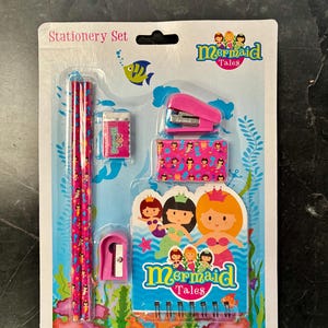 Mermaid Pink Notepad and Stationery Set - Notepad, Sharpener, Pencils ...