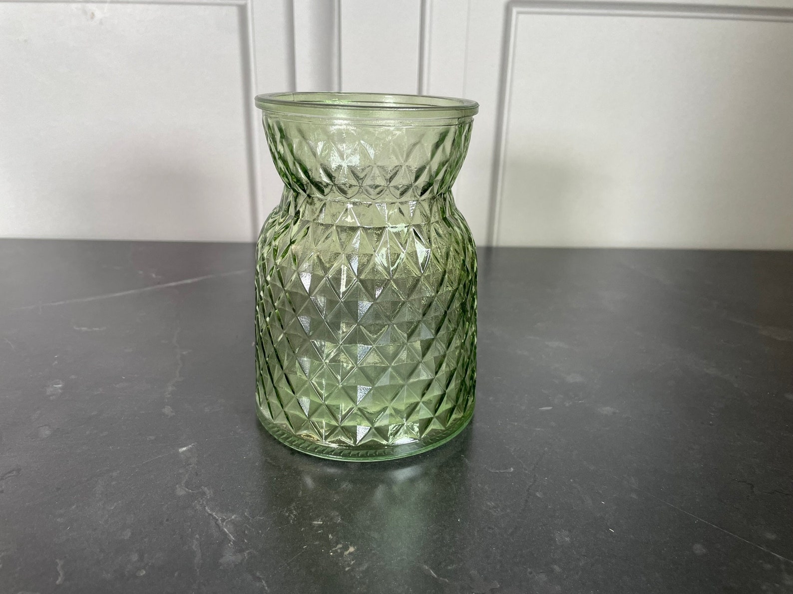 Small Lattice Waisted Vase Textured Glass Flower Vase in Green, Pink ...