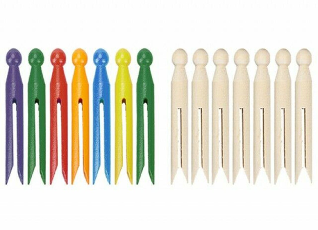 Wooden Dolly Pegs Pins Bright Colours or Plain Pack of 7 or 14 Doll ...