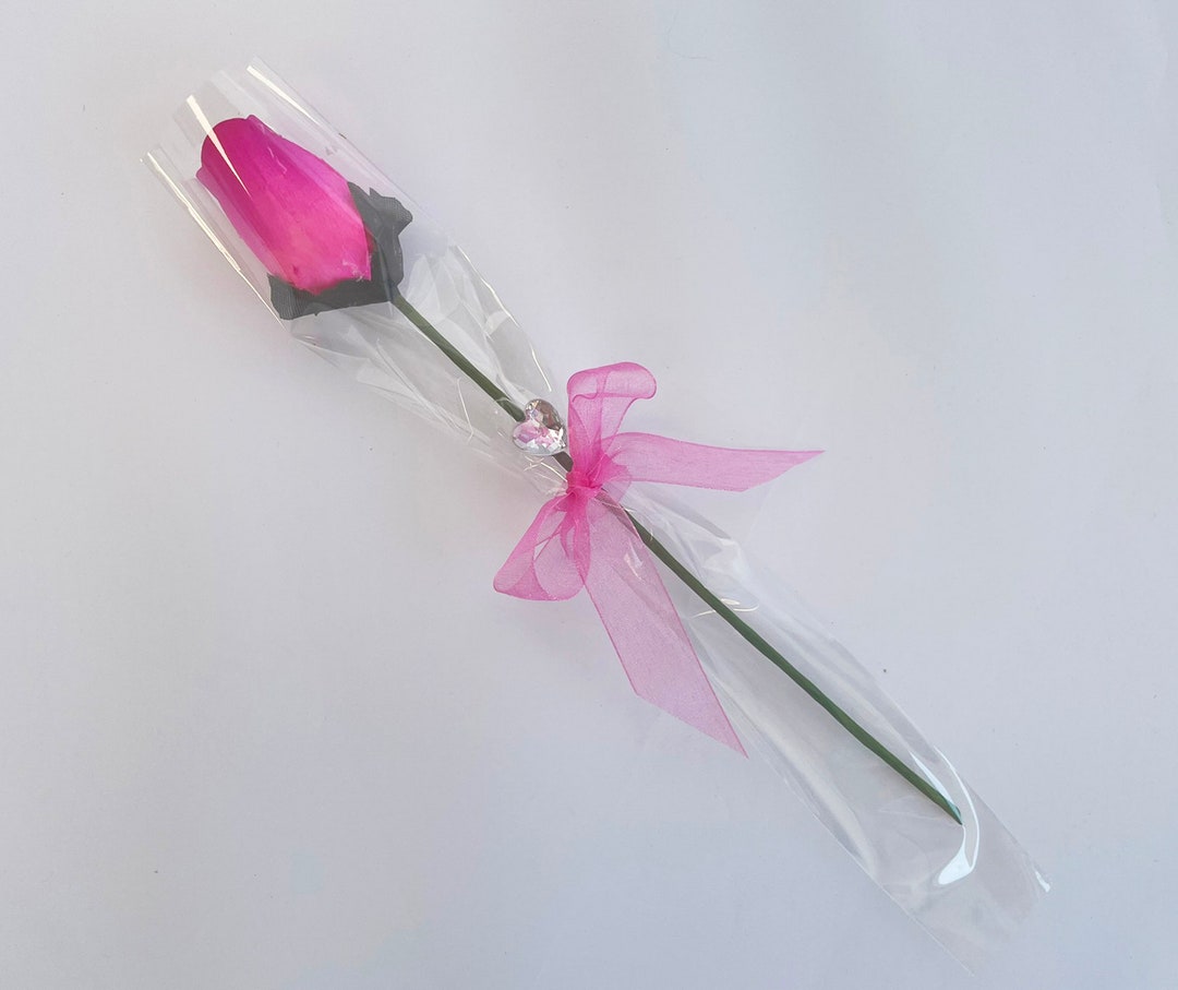 Single Wooden Rose Bud in Cellophane and Ribbon. Choose From 20 Colours ...