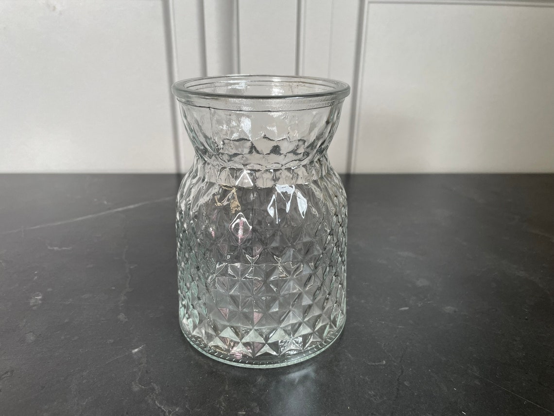 Small Lattice Waisted Vase Textured Glass Flower Vase in Green, Pink ...