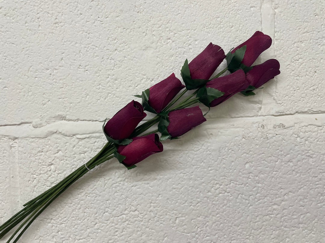 Burgundy Dark Red Wooden Roses- Choose 8, 50, or 100 -single Rose Bud ...