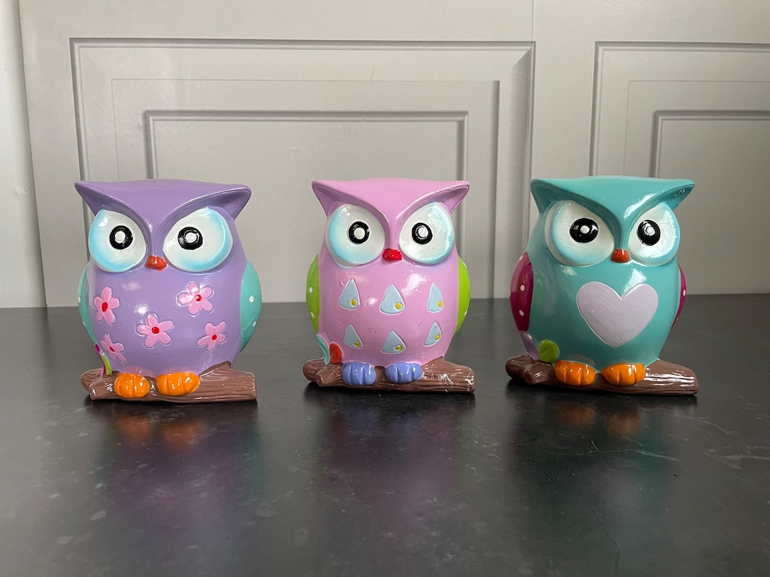 Colourful Funky Owls Ceramic Money Box Approx 13cm X 10cm Choose Pink ...