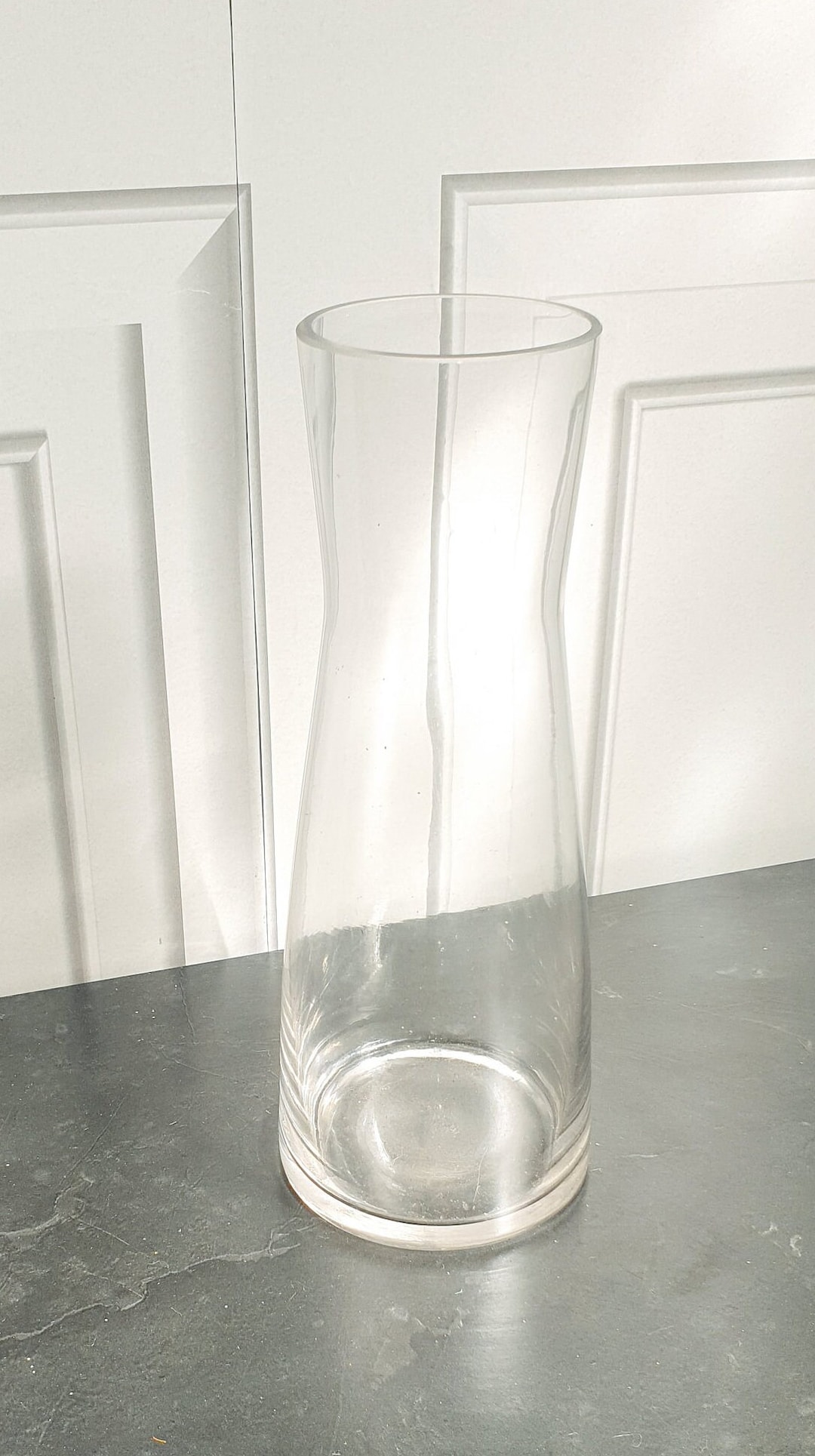 Elegant Clear Glass Beaker Vase Transparent 26cm Tall Waisted Fresh or ...