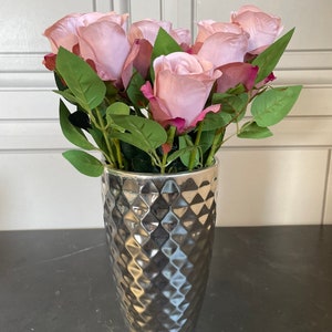 Red, Pink, or White Roses in Silver Pineapple Textured Vase- Ready Made ...