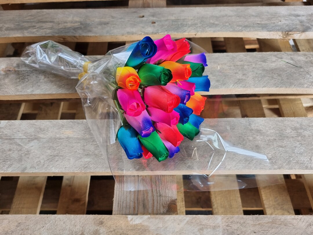 Everlasting Flower Bouquet, 2 Dozen Wooden Roses in a Choice of Vibrant ...